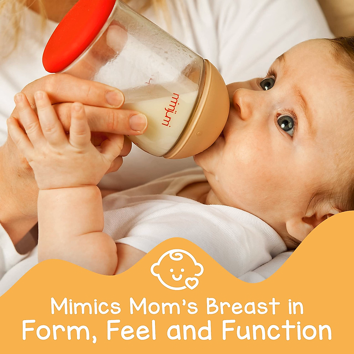 mimijumi Baby Bottle Very Hungry 8 oz Bottle with Slow Flow, Lighter Nipple - Medical Grade Silicone Anti-Colic Baby Bottles for Breastfed Babies - Newborns 0-6 Months