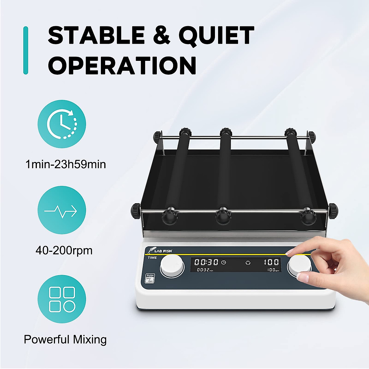 LAB FISH Digital Orbital Shaker Table Adjustable Speed 40-200RPM,Workplate 9.85"x9.85" Capacity 2KGS,Laboratory Orbital Rotator Shaker with Timer(1min-23h59min) & Continuous Mode for Chemical