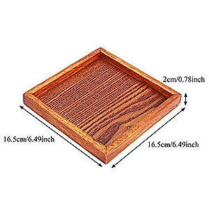 Wood Tea Tray, Small Portable Square Shape Solid Wood Tea Coffee Snack Food Dinning Serving Tray Plate tray basket Wood Serving Tray (16.5 * 16.5 * 2)