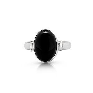 Koral Jewelry Black Onyx Oval Stone Ring 925 Sterling Silver Vintage Boho Chic US Size 7 8 9 (9)