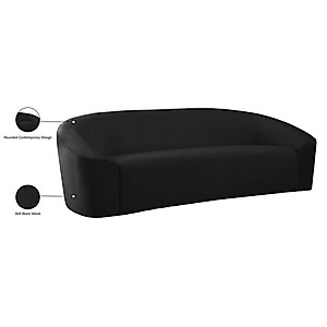 Meridian Furniture 610Black-S Riley Collection Modern | Contemporary Velvet Upholstered Sofa with Rounded Contemporary Design, Black, 91" W x 35.5" D x 29.5" H