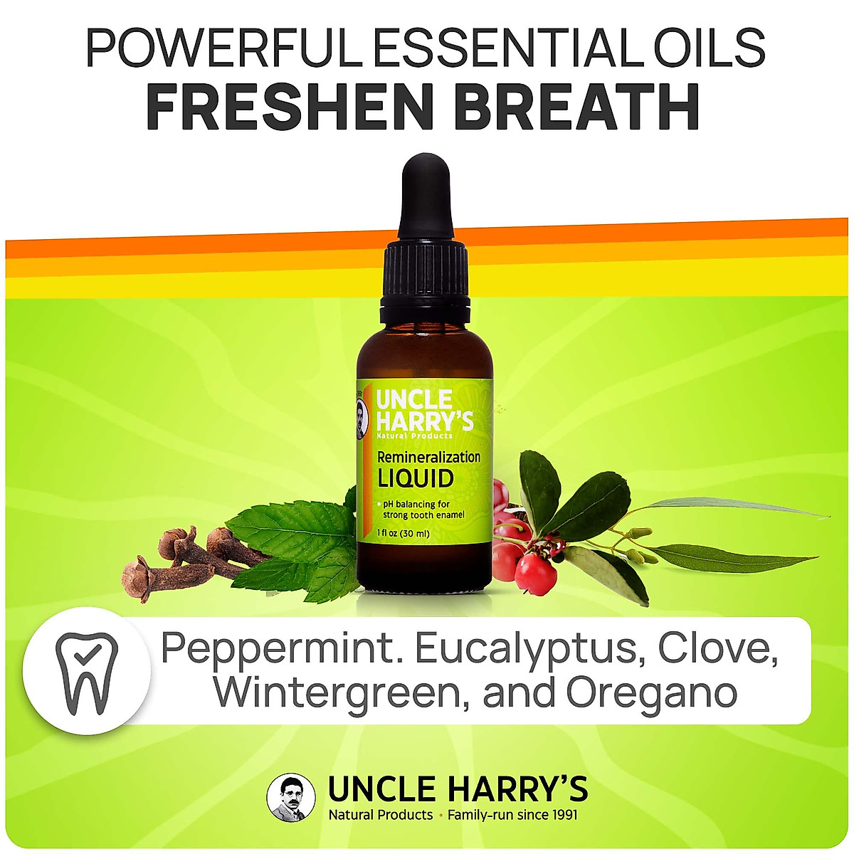Uncle Harry's Natural & Fluoride-Free Remineralization Liquid for Tooth Enamel - Freshens Breath & Strengthens Teeth (2 Pack, 1 oz.)