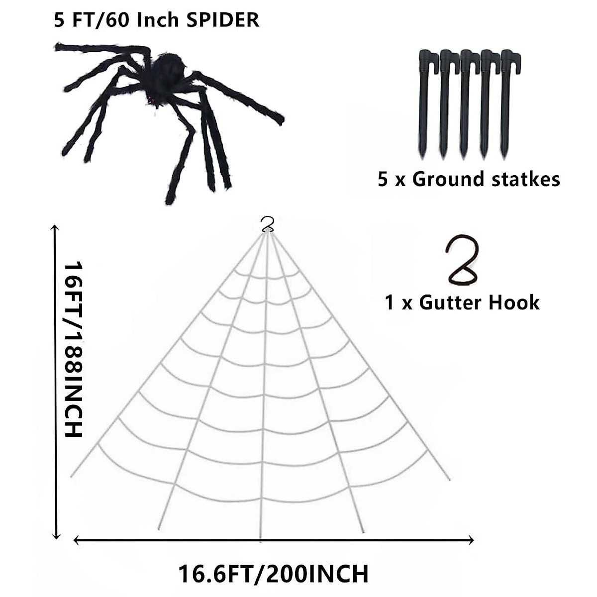COOLJOY 200" Halloween Spider Web and 60" Giant Halloween Spider Halloween Decorations Virtual Realistic Hairy Spider Halloween Outdoor Indoor Decoration