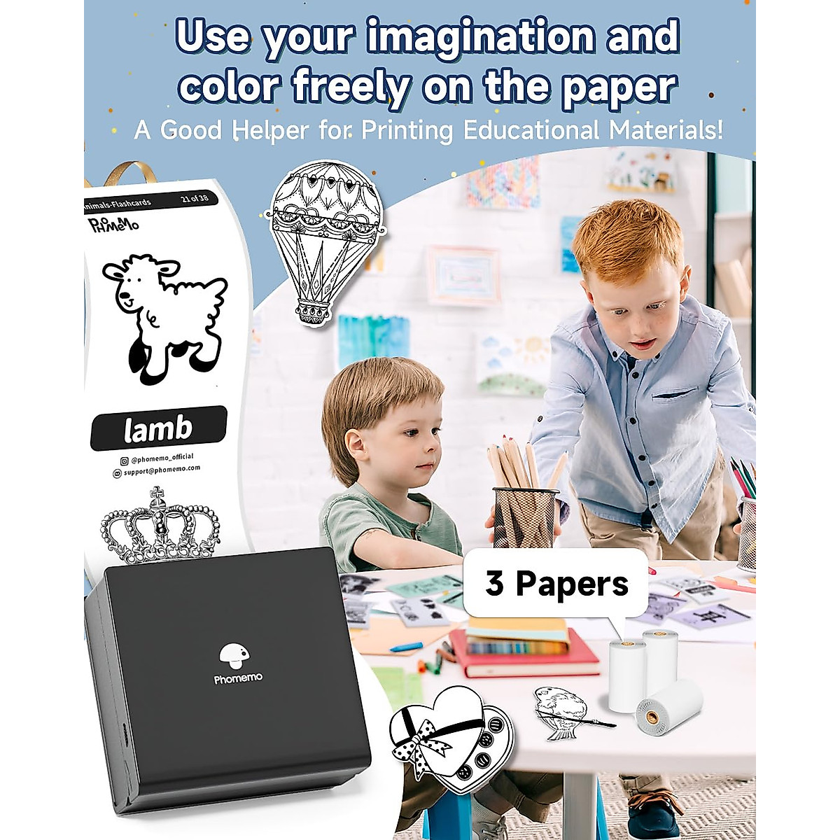 Phomemo Mini Note Printer- M02 Pocket Thermal Bluetooth Mini Mobile Printer with 3 Rolls Paper, for Printing Photos, Text, Study Notes, DIY Sticker, Receipts, Gift, Black