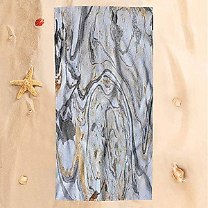 HOSNYE Abstract Marbling Texture Hand Towel for Bathroom Ink Acrylic Black, White, Gold, Silver and Gray Colors Absorbent Soft Towels for Beach Kitchen Spa Gym Yoga Face Towel