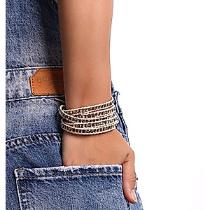 KELITCH Fashion Gray Crystal Beaded 5 Wrap Bracelet On Leather Friendship Bracelets Jewelry for Womens