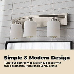 Dorence | Bathroom Vanity Light Bar | Interior Bathroom Lighting Fixtures with Modern Glass Shade | Bathroom Lights Over Mirror | (Brushed Nickel, 3 Lights, E26 100W LED, Bulbs not Included)