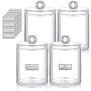 4 Pack Qtip Holder Dispenser for Cotton Ball, Round Swab Holder, Acrylic Clear Apothecary Jars for Bathroom Canister Accessories Storage Organizer