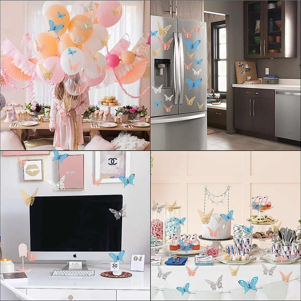 Butterfly Wall Decor 48pcs 3D Stickers Decoration, for Kids Baby Bedroom Paper Butterflies Gold Friendship Stickers Decor Teachers Office Classroom Party for Christmas Gifts Friends Stickers Set.