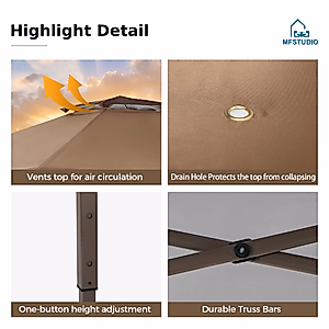 PHI VILLA 13' x 13' Patio Gazebo Tent Outdoor Pop-up Canopy Shelter with Elegant Corner Curtain for Backyard, Party, Family Outings, 169 Sq. Ft of Shade, Brown