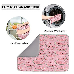 Cute Watermelon Pink Dish Drying Mat for Kitchen Counter, Absorbent Reversible Microfiber Dishes Pad Reusable Washable Dish Drainer Rack Mats, 18 Inch x 24 Inch