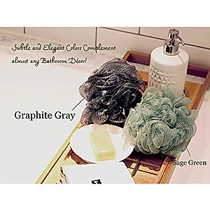 myHomeBody Large 70g Loofah Sponge, Bath Body Scrubber for Women, Men | Exfoliating Shower Pouf with Activated Charcoal - 2 Graphite Gray + 1 Sage Green, 3 Pack