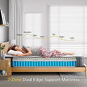 Povirt Twin Mattress, 12 Inch Innerspring Hybrid Mattress in a Box, 7-Zone Support Cool Twin Bed Mattress with Breathable Soft Knitted Fabric Cover for Pressure Relief, Medium Firm, 100-Night Trial