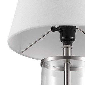 Globe Electric 67155 20" Fillable Table Lamp, Clear Glass and Steel Base, White Fabric Shade, Reading Light, Home Essentials, Bedroom, Nightstands, Room Décor, Dorm