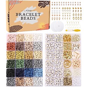 ADIIL 7200 Pcs Clay Beads Bracelet Making Kit, 24 Neutral Colors 6mm Polymer Clay Beads for Jewelry Making, Friendship Bracelet Heishi Beads with Letter Beads Gift for Adults