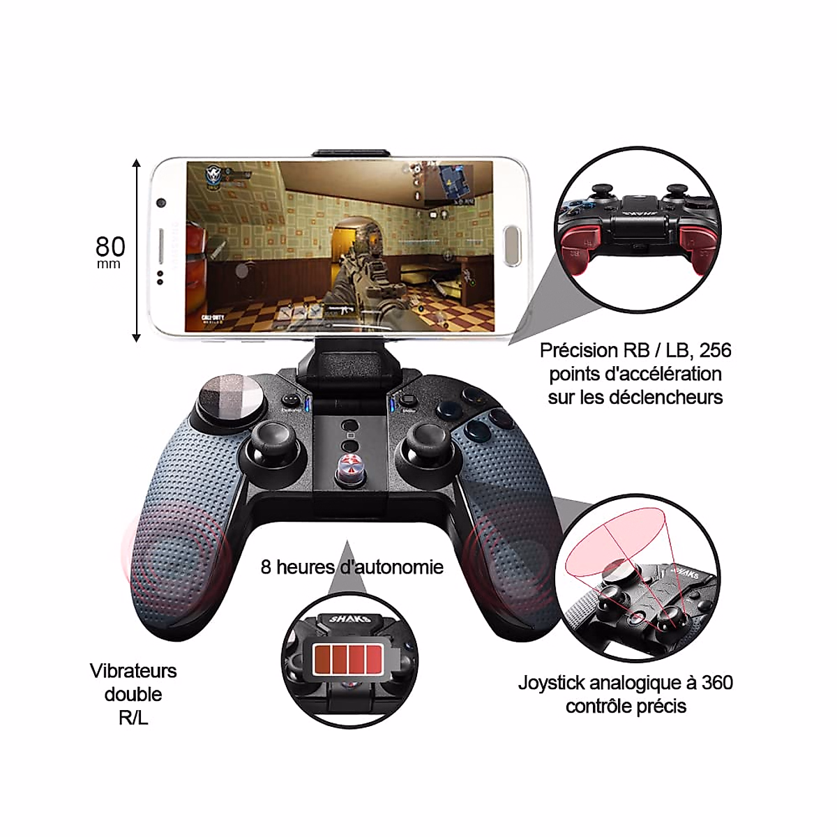 SHAKS S3b Mobile Game Controller for Android, Windows, MacOS, iOS, X-Cloud, Stadia, Geforce - Bluetooth Wireless Gamepad, Powered by Qualcomm