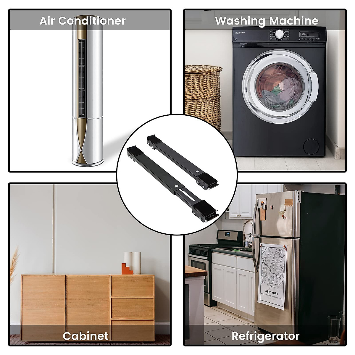 Adjustable Heavy Appliance Sliders Mover, Heavy Duty Appliance Base Rollers Stand for Refrigerator, Dishwashers, Washing Machine, Dryers, Furniture Dolly Mobile Roller with Brake and Lifter (White)