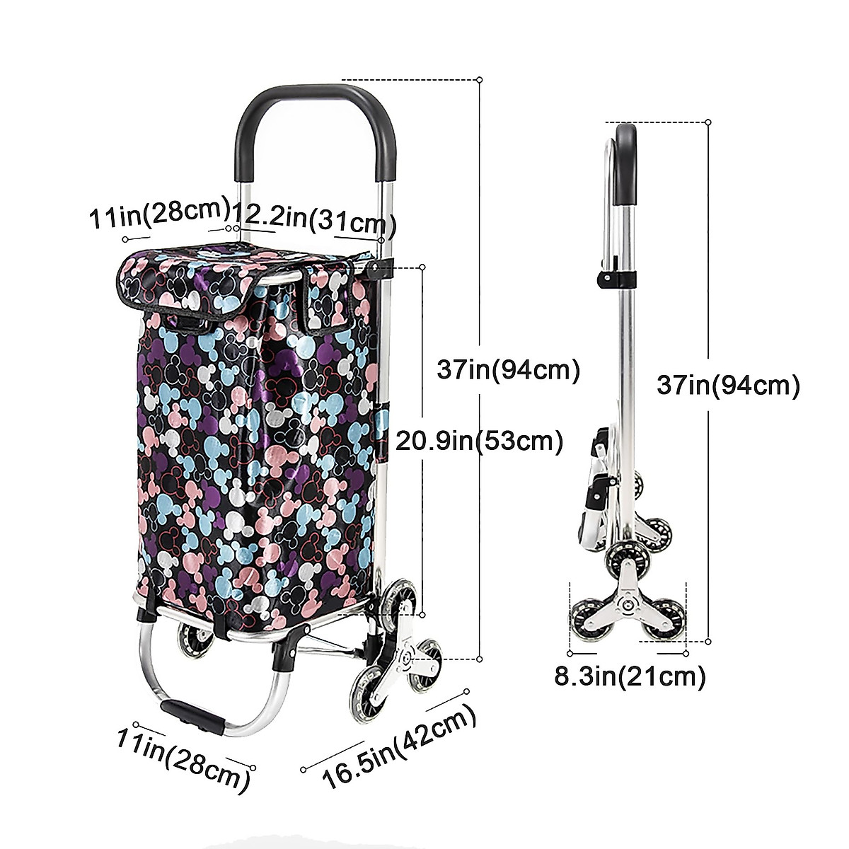 Trolly Cart with Wheels, Portable Shopping Cart, with Telescopic Handle, for Home, Garden, Shopping, Office.