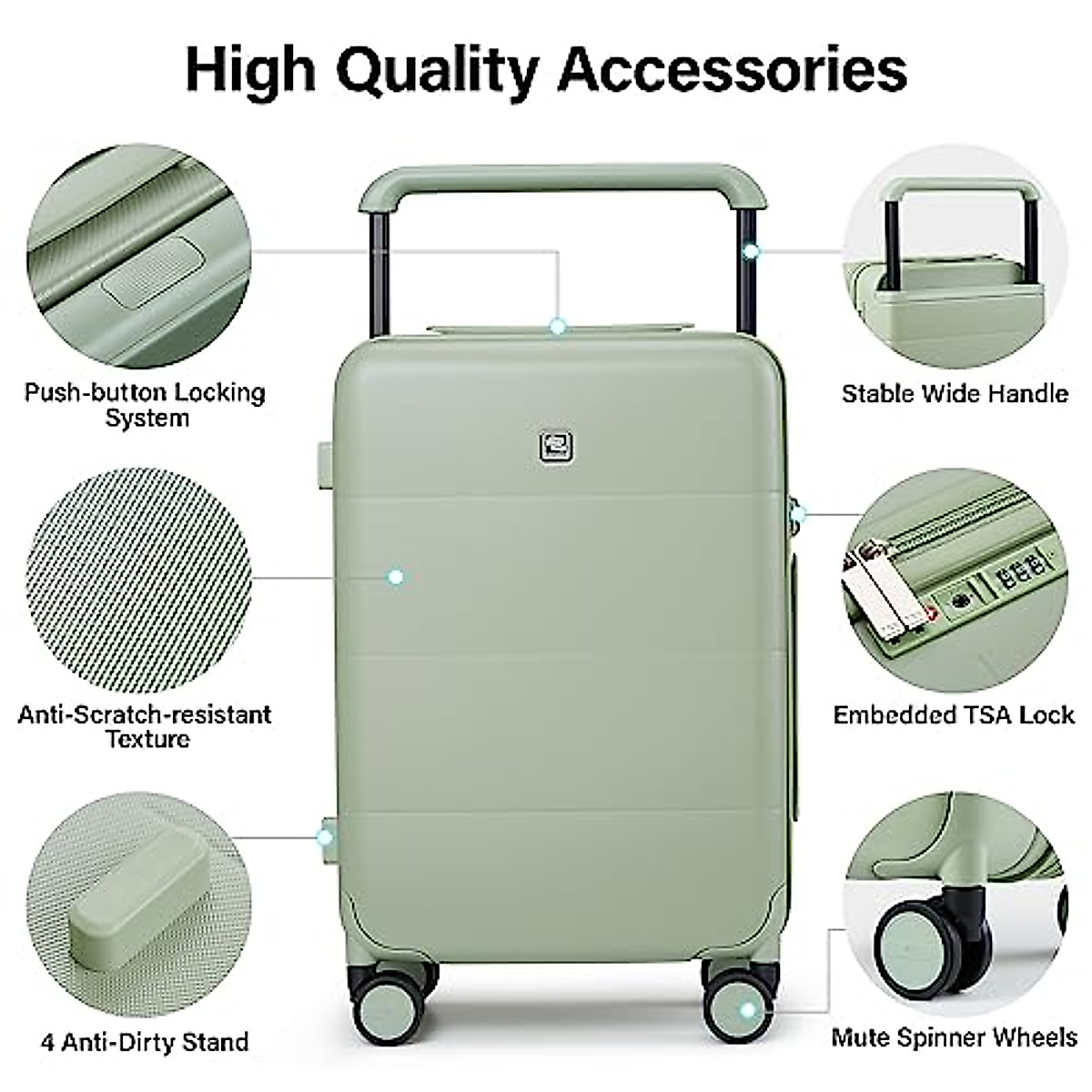 Hanke Carry On Luggage 22x14x9 Airline Approved Spinner Wheels TSA Luggage with Wide Handle Hard Shell Suitcases Lightweight Travel Luggage Women Men(Bamboo Green)