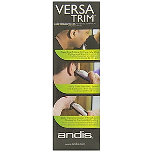 Andis Men 22725 VersaTrim Corded/Cordless Hair & Beard Trimmer Kit - Carbon Steel T-Blade for Close Cutting with Rechargeable Powerful Lithium-Ion Battery – Set of 14-Pieces, Silver