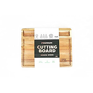 Acacia Wood Cutting Board with Compartments, Cutting Board with Juice Grooves, Charcuterie Board for Meat, Cheese, and Vegetables (Small)