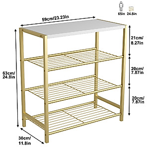 HOMEFORT 4-Tier Shoe Rack, Shoe Storage Shelf, Industrial Shoe Tower, Narrow Shoe Organizer for Closet Entryway, Small Shoe Rack Table with Durable Metal Shelves, Gold