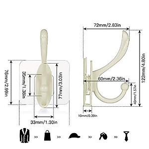 Coat Hook 8 Pack Split Design Heavy Duty Transparent Reusable Seamless Wall Mounted Double Removable Hooks for Coat,Scarf,Bag,Towel,Key,Cap,Cup,Hat(Beige)
