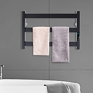 Heated Towel Rack, 200W Electric Towel Warmer, Wall Mounted Towel Drying Rack for Bathroom, Stainless Steel Material, Wide Heating Bar, Plug-in (Black-3 Bars)