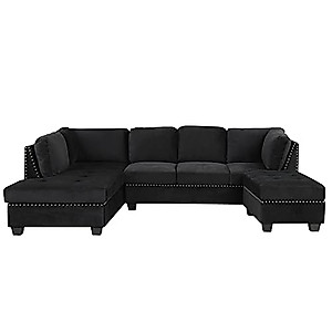 ERYE L-Shaped Corner Sectional Couch with Reversible Lounge Chaise and Drop-Down Cupholders,Modern Living Room Nailhead Decor 6 Seaters Sofa&Couch W/Storage Ottoman for Home Office Apartment