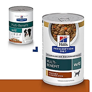 Hill's Prescription Diet w/d Multi-Benefit Digestive/Weight/Glucose/Urinary Management Vegetable & Chicken Stew Wet Dog Food, Veterinary Diet, 12.5 oz. Cans, 12-Pack
