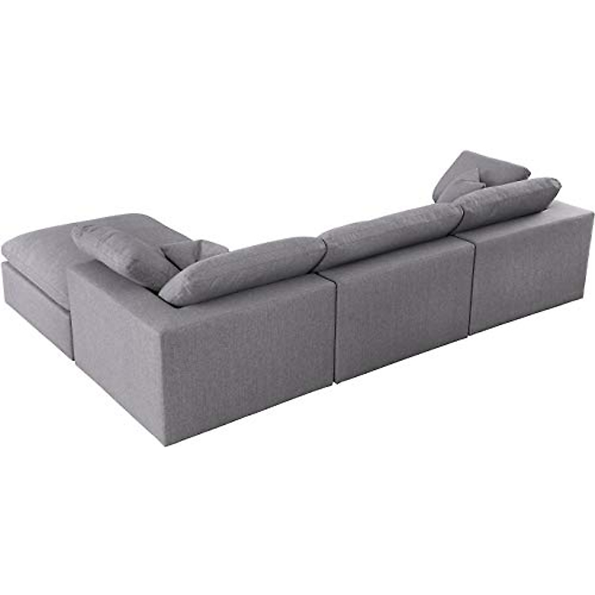 Meridian Furniture Serene Collection Modern | Contemporary Deluxe Comfort Modular Sectional, Soft Linen Textured Fabric, Down Cushions, 2 Corner + 1 Armless + 1 Ottoman, Grey