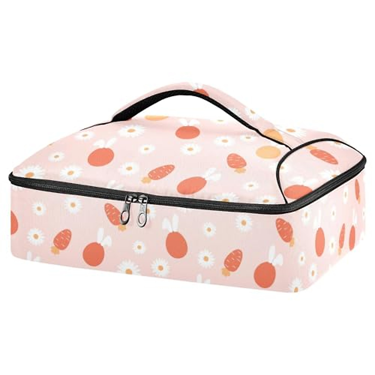 Kcldeci Insulated Thermal Food Carrier Insulated Casserole Carrier for Hot or Cold Food,Rabbit Ears Carrots and Daisy Flower Insulated Tote Bag for Potluck Cookouts Parties Picnic,Lasagna Lugger