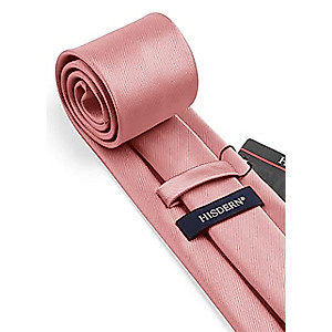 HISDERN Mens Ties Pink Ties for Men Formal Necktie with Pocket Square Set Satin Silk Dusty Rose Gold Neck Tie Set Classic Blush Tie Handkerchiefs for Wedding