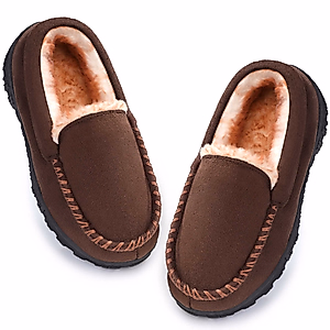Fupoia Boys Slippers Girls Slippers Moccasin Memory Foam Kids House Slipeprs Nonslip Indoor Outdoor Slippers for Boys color brown size 3