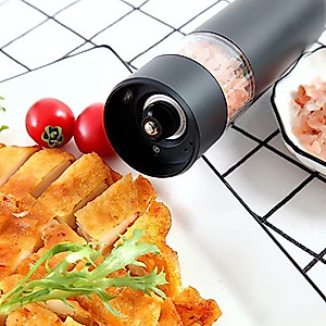 Electric Pepper Grinder Mill, USB Rechargeable Salt and Pepper Grinder with Ceramic Grind and LED Light, Adjustable Coarseness and Refillable Glass, No Battery Needed - Black