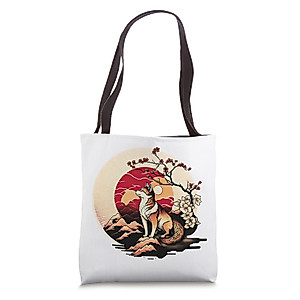 Japanese Shiba Inu Dog Sunset - Ukiyo-e Style Tote Bag