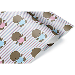 Cute Baby African American Wrapping Paper Black Gift Wrap Premium Gender Reveal Party Decoration Baby Shower Decor (12 foot x 30 inch roll), Pink, Blue