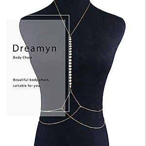 Dreamyn Boho Sexy Body Chain Silver Sequins Belt Bikini Chains Summer Crystal Bra Waist Body Jewelry for Women and Girls (Gold)