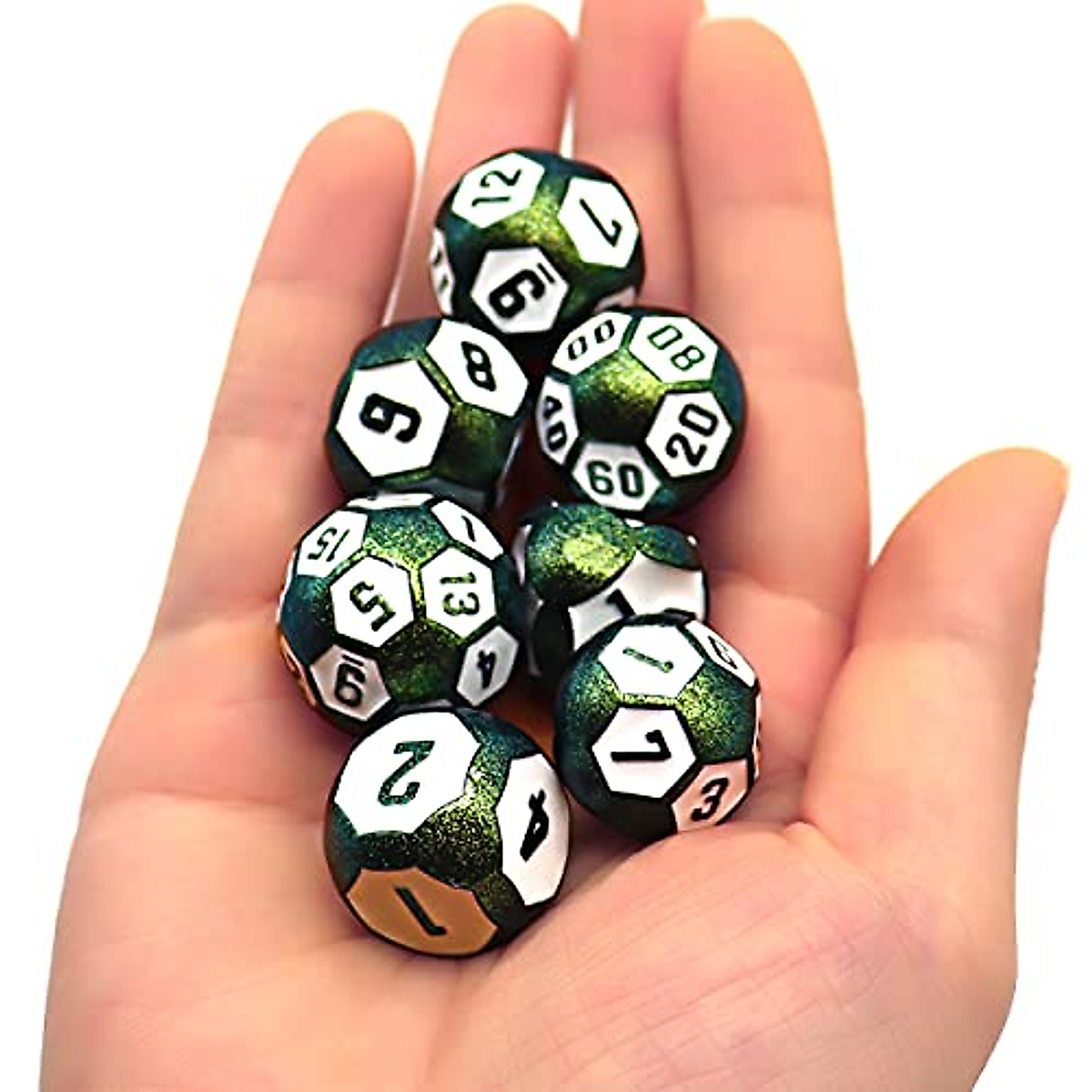 UONUOT 7pcs DND Football Metal Dice Set D&D Polyhedral Dice for Dungeons and Dragons Role Playing Dice Games RPGs (Green)