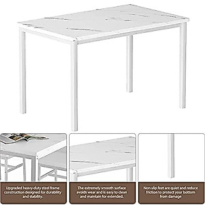Hooseng Dining Table Set for 4, Space Saving Kitchen Table and Chairs for 4, 5 Pieces Faux Marble Dining Room Table Set with 4 PU Leather Chairs for Small Space, Living Room, Breakfast Nook, White