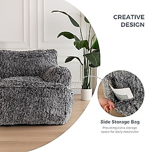 MAXYOYO Giant Bean Bag Chair, Faux Fur Stuffed Bean Bag Couch with Filler Large Living Room Bean Bag Chair for Adults, Big Lazy Sofa Accent Chair with Pocket Floor Chair for Gaming, Reading, Black