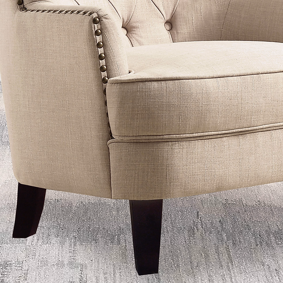 Rosevera Accent Chair and Ottoman Set - Button Tufted Armchair for Living ROM, Bedroom, Reading - Mid-Century Modern Lounge Chair Set - Beige