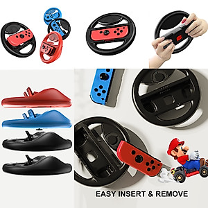 momen Switch Steering Wheel for Switch Controllers, Switch Racing Wheel Handle Kit for Joy-Con Controllers 4 Pack Perfect for Switch Rracing Game (Black, Blue, Red)