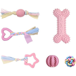 Bambinom Puppy Chew Toys, 6 Pack Puppy Teething Toys for Small Breed, Soft Rubber Cute Pink Dog Toys, Eco-Friendly, Teeth Cleaning Interactive for Small Dogs