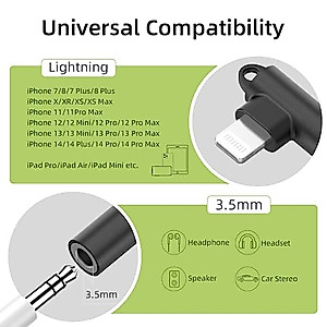 Mangotek Lightning to 3.5 mm Headphone Jack Adapter, Apple MFi Certified Right Angle iPhone Headphone Adapter Aux Dongle Audio Converter Compatible with iPhone 14 13 12 11 Pro Max 7 8 Plus SE X XR XS