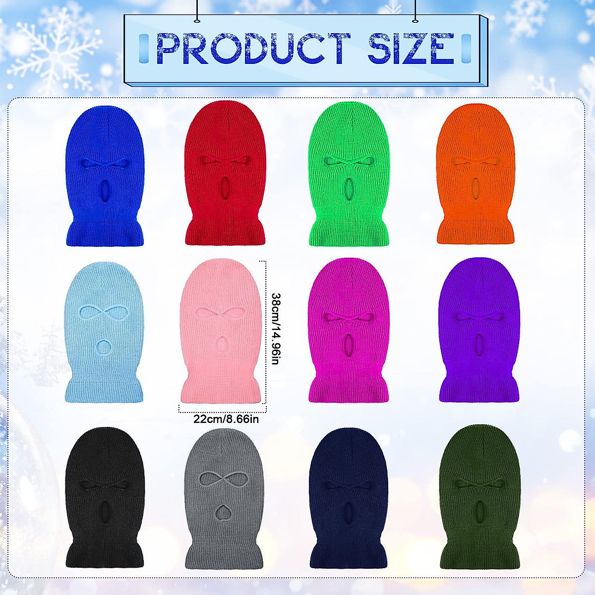 12 Pieces Ski Mask for Men Knitted Ski Mask Beanie Winter Balaclava Beanie Mask Ski Mask 3 Hole with Designs Full Face Knit Mask for Men Women Outdoor Sports