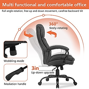 PayLessHere Big and Tall Office Chair 500lbs Desk Chair Wide Seat Ergonomic Pu Leather Executive Chair Adjustable Rolling Swivel Computer Chair with Lumbar Support Headrest for Heavy People, Black