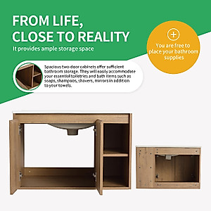 San Merah 30" Wall-Mounted Bathroom Vanity with Sink - Floating Single Door Cabinet & Right Shelf, Space-Saving Modern Design for Small Bathrooms, Ceramic Basin Combo