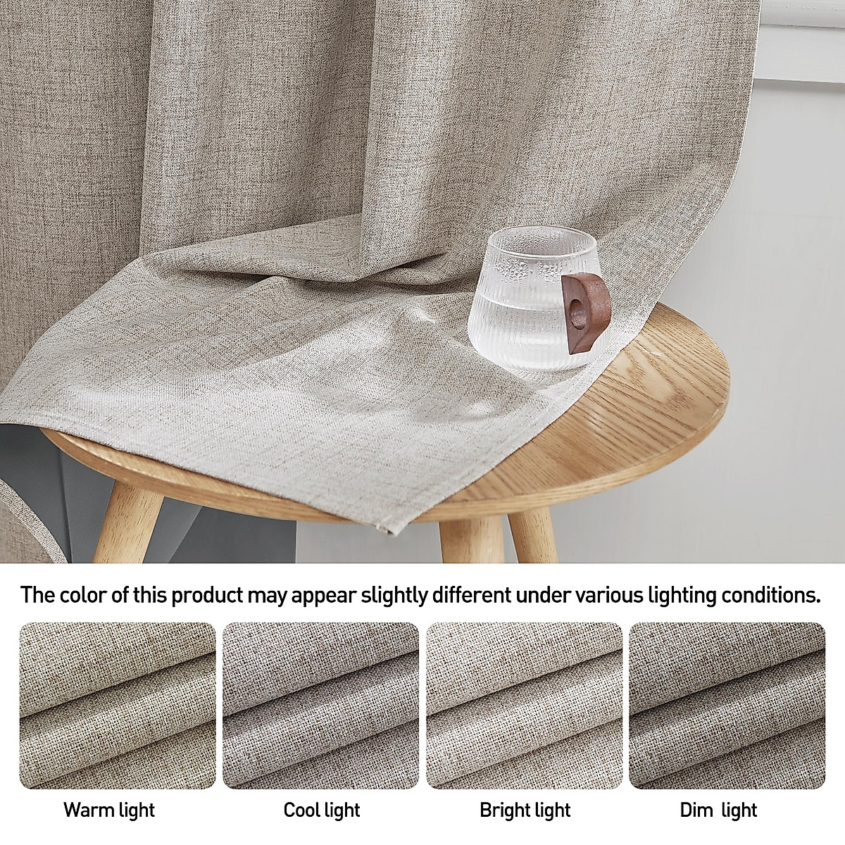 StangH 100% Blackout Curtains for Bedroom, Natural Linen Beige Curtains 84 inches Long Solid Thermal Insulated Farmhouse Drapes for Living Room Sliding Glass Door Nursery, W52xL84, 2 Panels