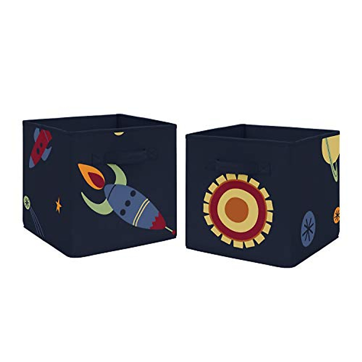 Sweet Jojo Designs Navy Blue Planets Organizer Storage Bins for Space Galaxy Collection - Set of 2